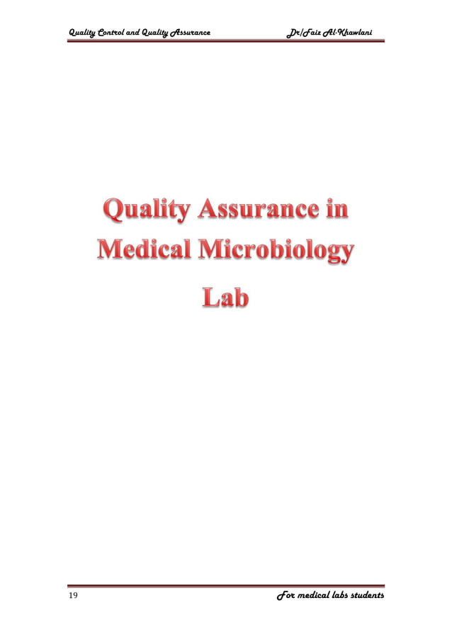Quality assurance in medical laboratory | PDF | Standardized Testing ...