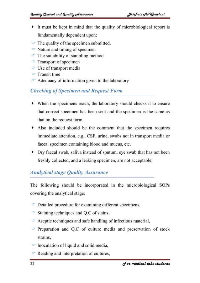 Quality assurance in medical laboratory | PDF | Standardized Testing ...
