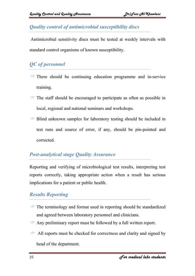 Quality assurance in medical laboratory | PDF | Standardized Testing ...