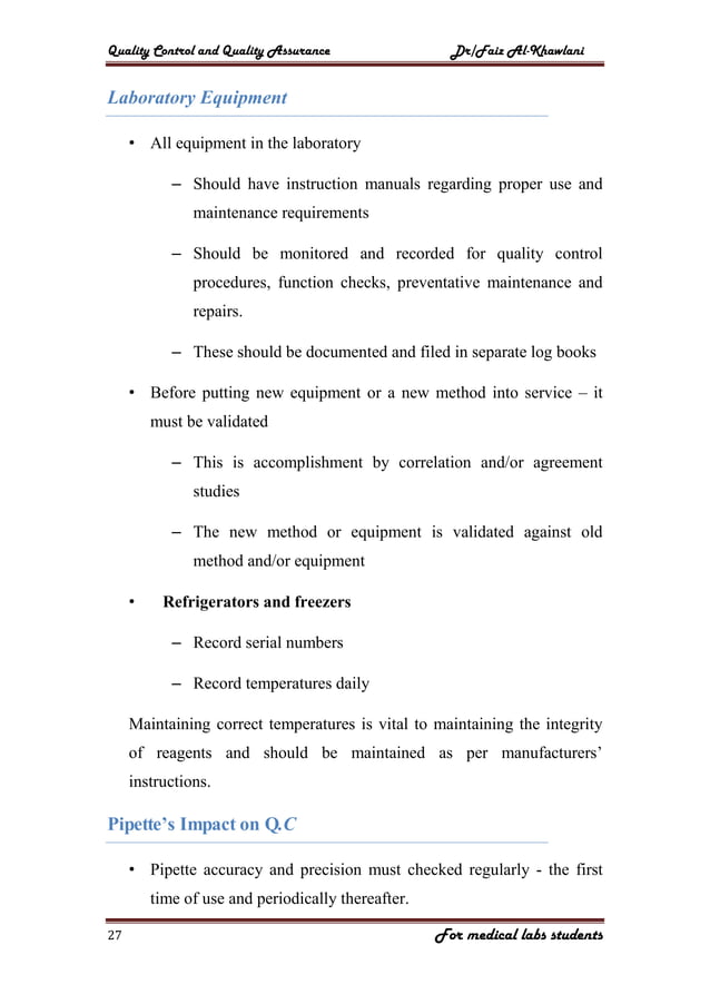 Quality assurance in medical laboratory | PDF | Standardized Testing ...