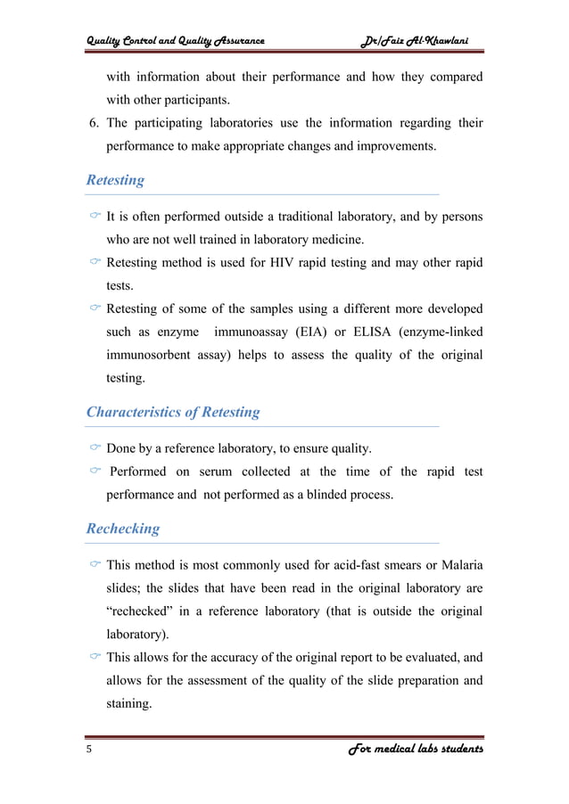Quality assurance in medical laboratory | PDF | Standardized Testing ...