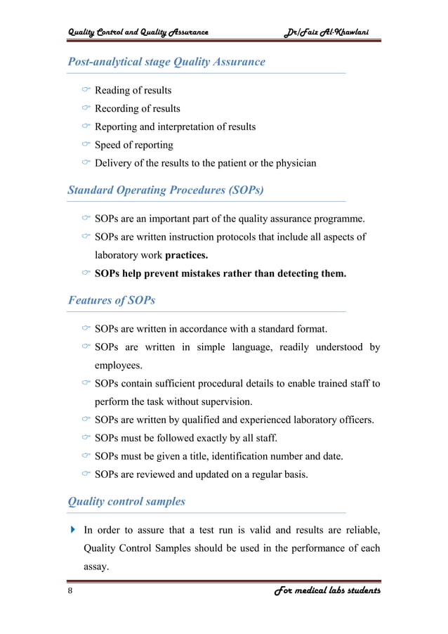 Quality assurance in medical laboratory | PDF | Standardized Testing ...