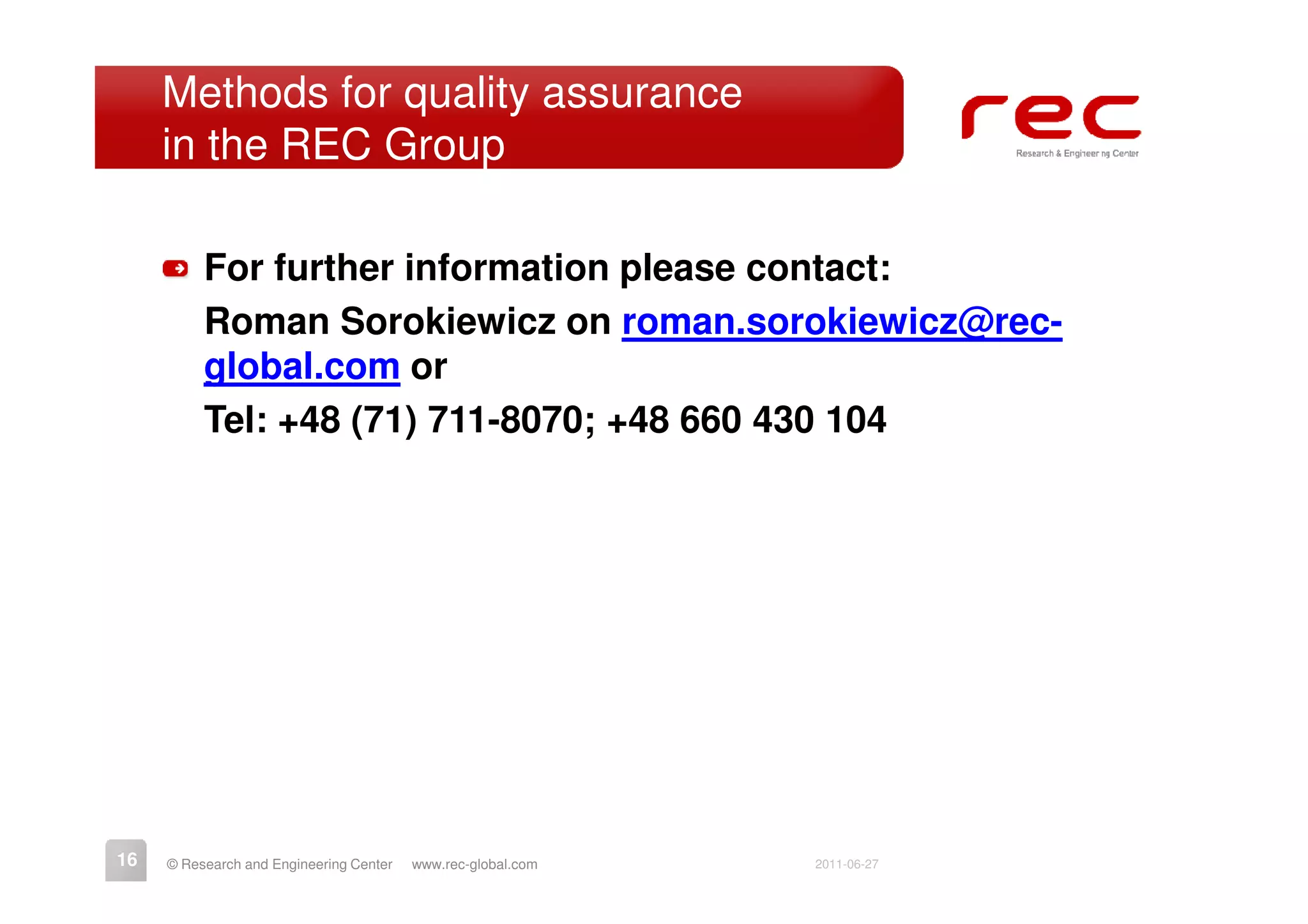 Quality Assurance in REC Group | PPT