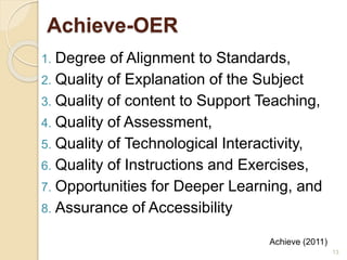 Quality Assurance of Open Education Resources (OER)- An Introduction | PPT
