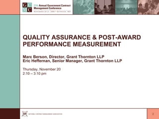Quality Assurance & Post Award Performance Measurement | PPT | Human ...