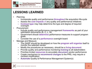 Quality Assurance & Post Award Performance Measurement | PPT | Human Resources | Business