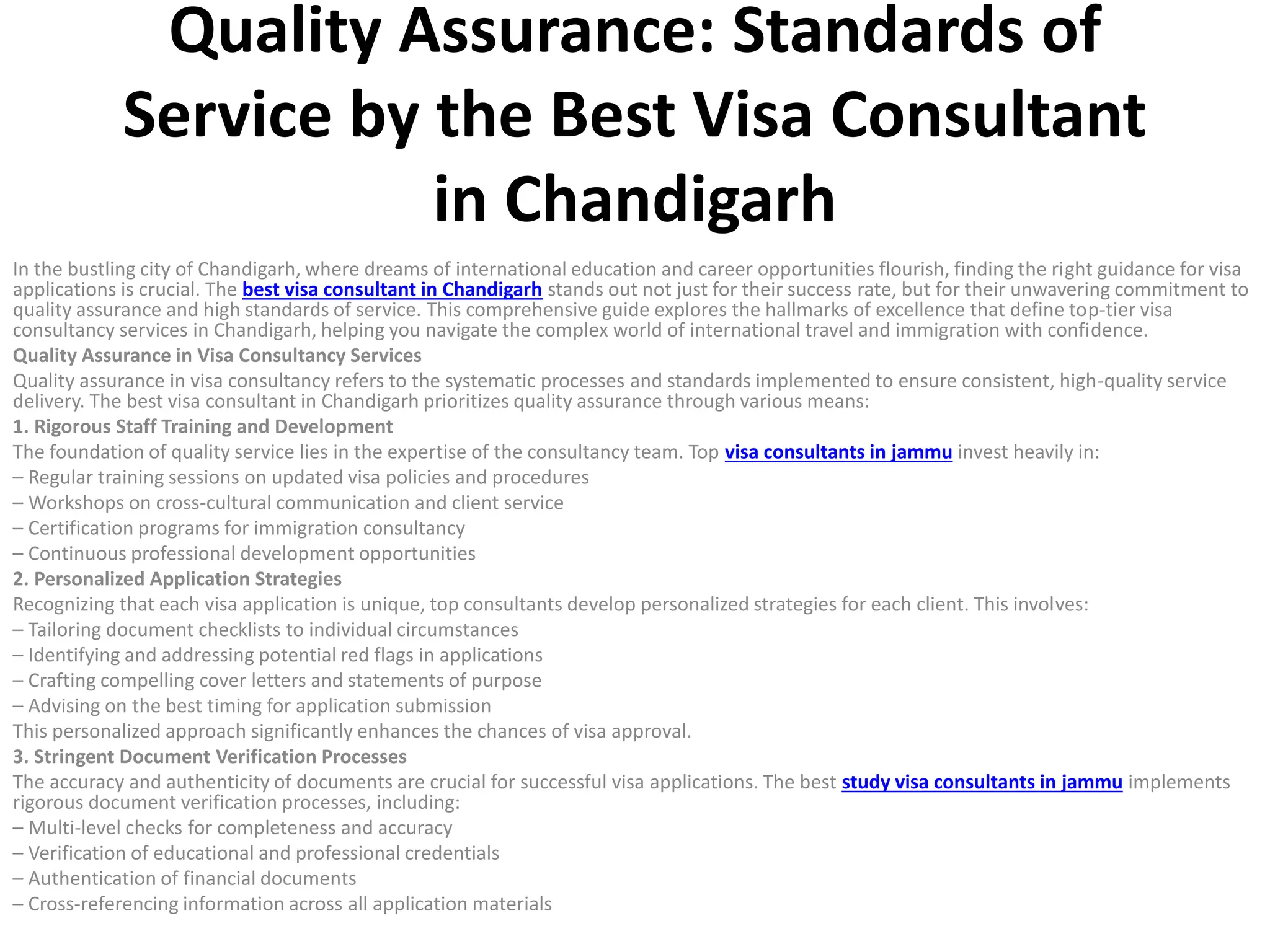 Quality Assurance Standards of Service by the Best Visa Consultant in ...
