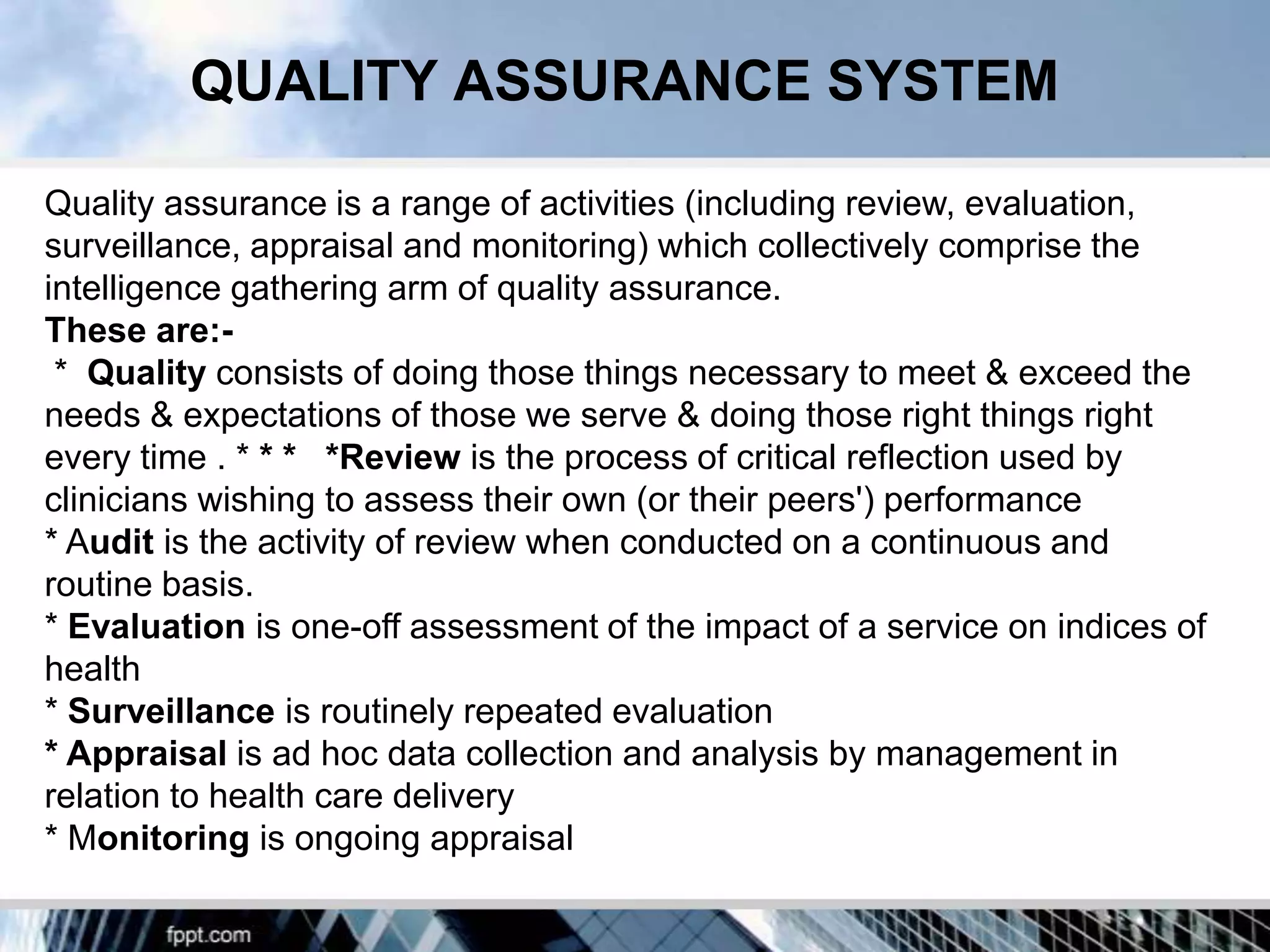 Quality Assurance in Hospitals | PPTX