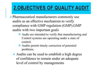 Quality audit- Quality audit is the process of systematic examination ...