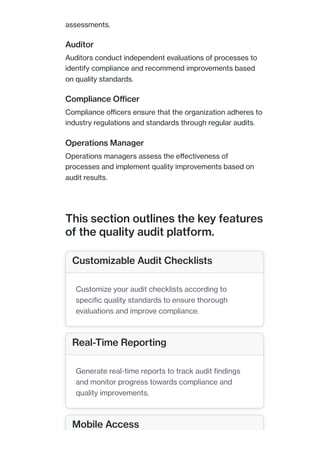 The Quality Audit Form is a comprehensive tool designed to ensure that ...