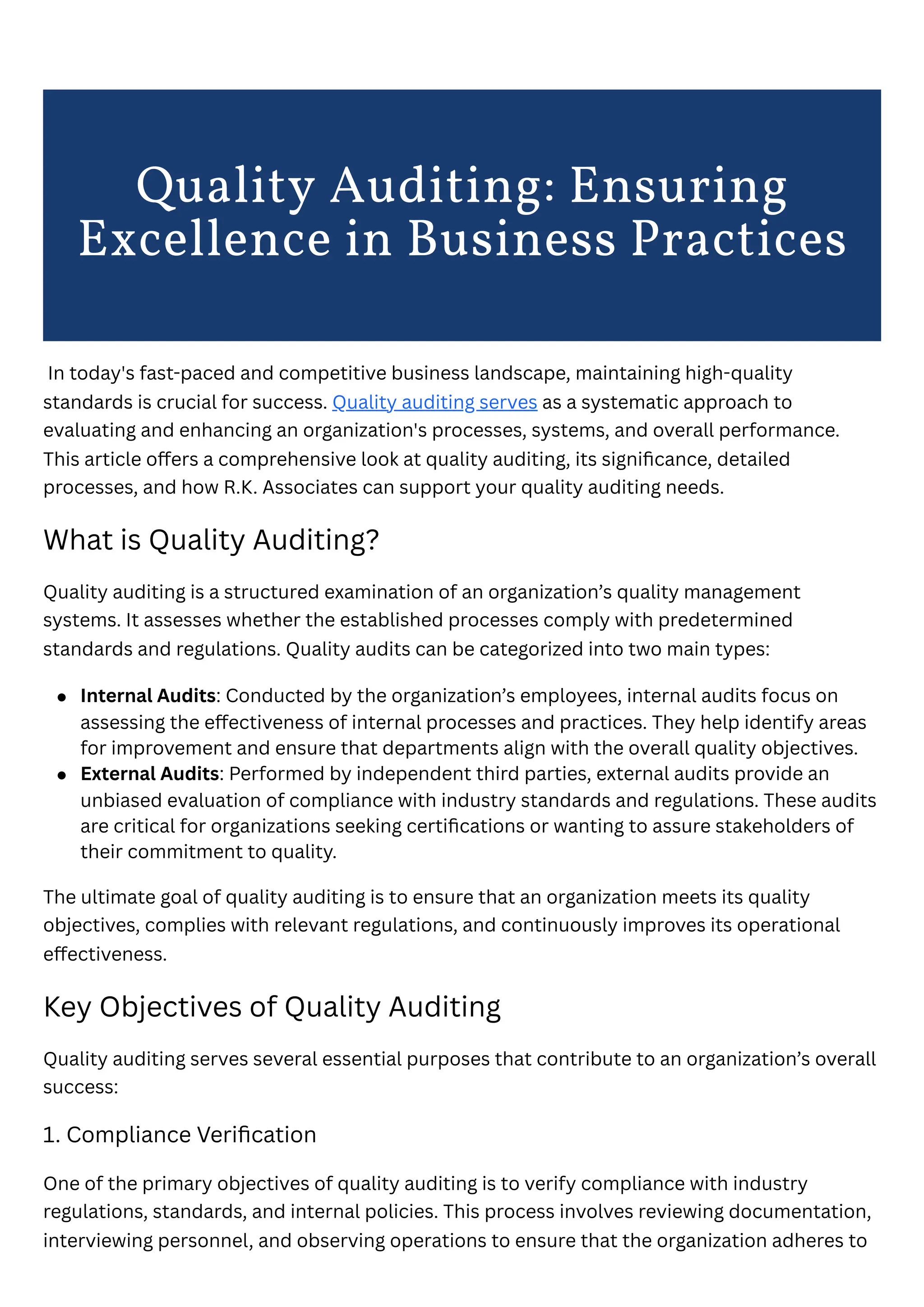 Quality Auditing: Ensuring Excellence in Business Practices | PDF