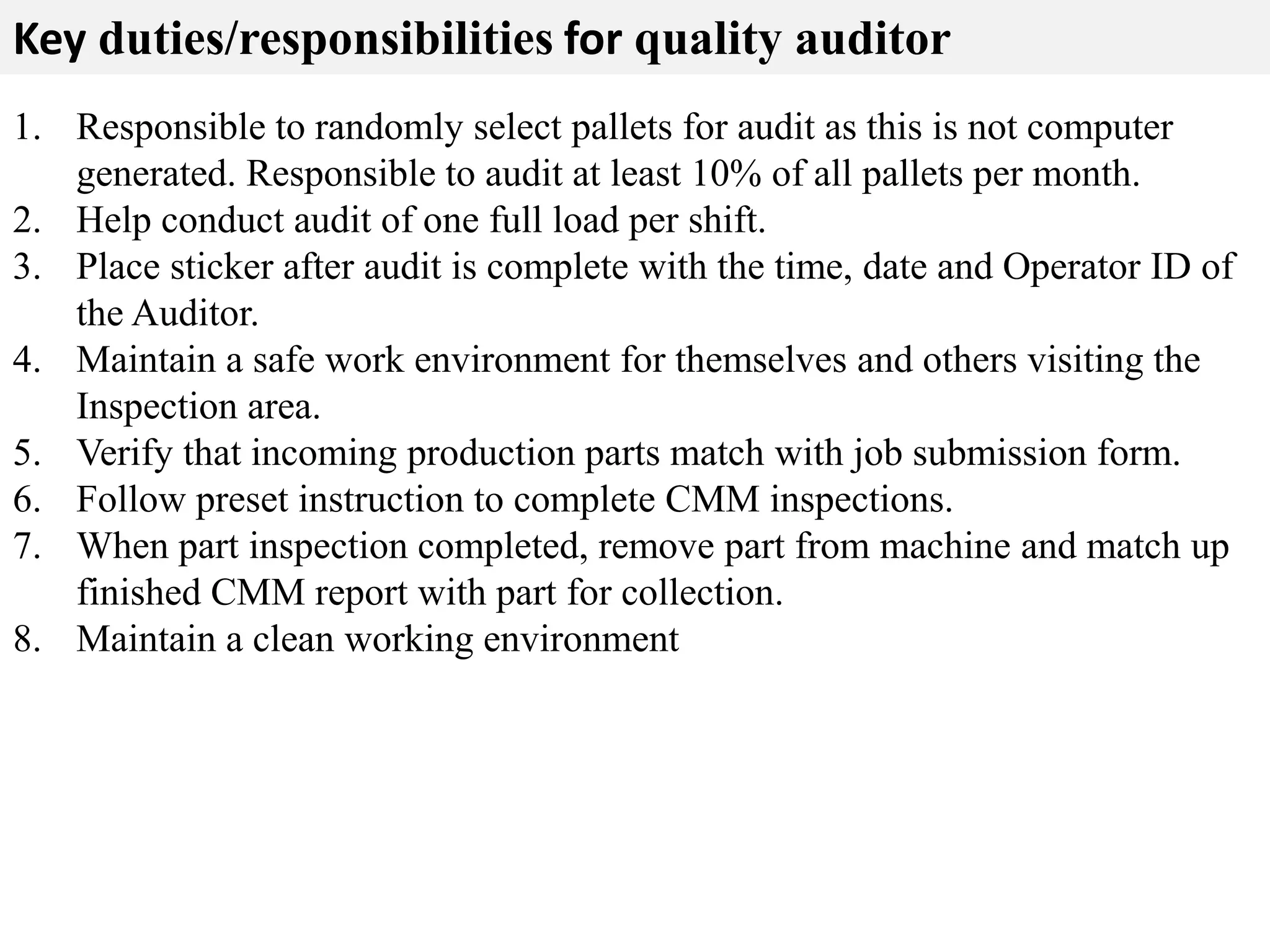 Quality auditor job description | PPTX