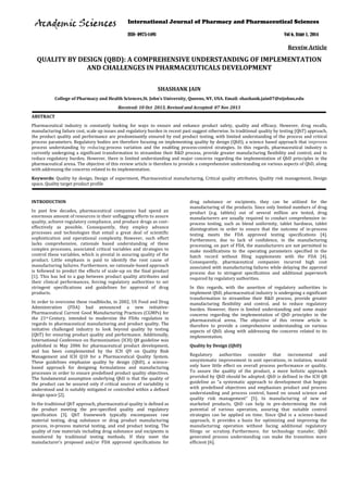 Quality by design (qbd) a review | PDF