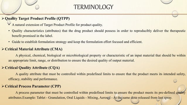 Quality by design (QbD) and process analytical technology (PAT) | PPTX