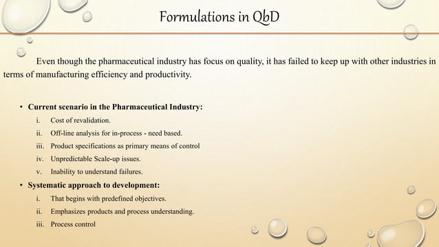 Quality by design (QbD) and process analytical technology (PAT) | PPTX