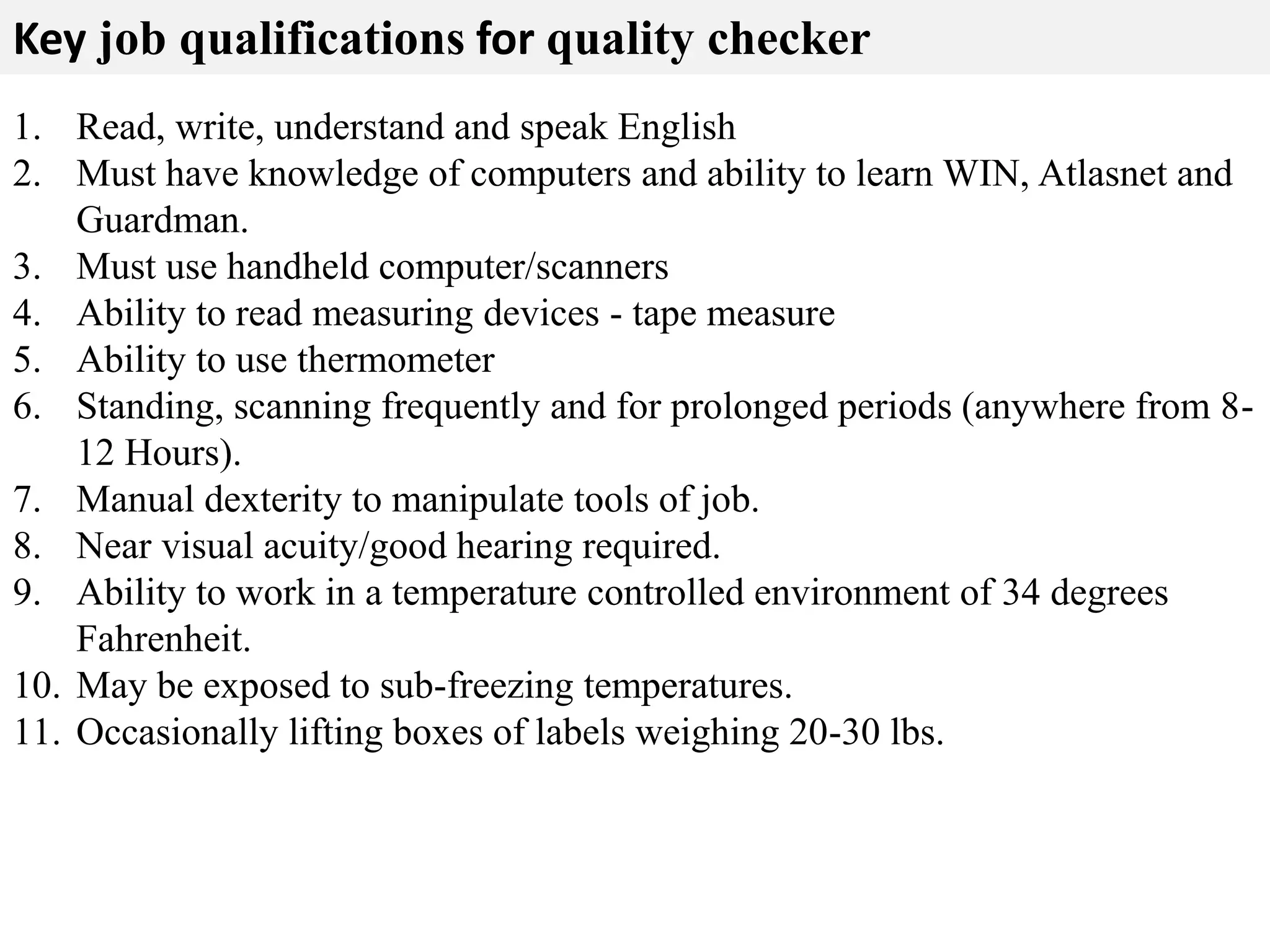 Quality checker job description | PPTX