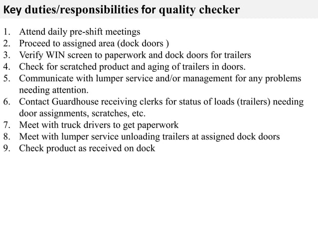 Quality checker job description | PPTX | Resume Writing and Advice ...