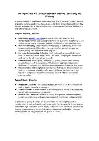 Unlock the Power of a Quality Checklist 🔍 | PDF