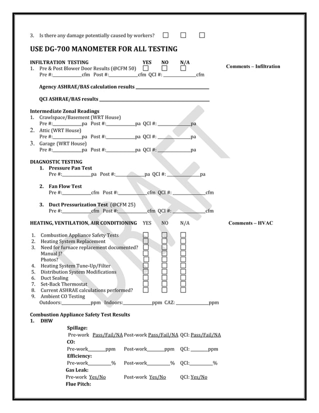 Pennsylvania Weatherization Quality Control Inspection Checklist | PDF