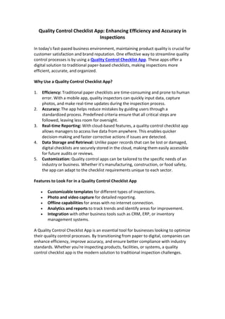 Streamline Your Workflow with a Quality Control Checklist App | PDF