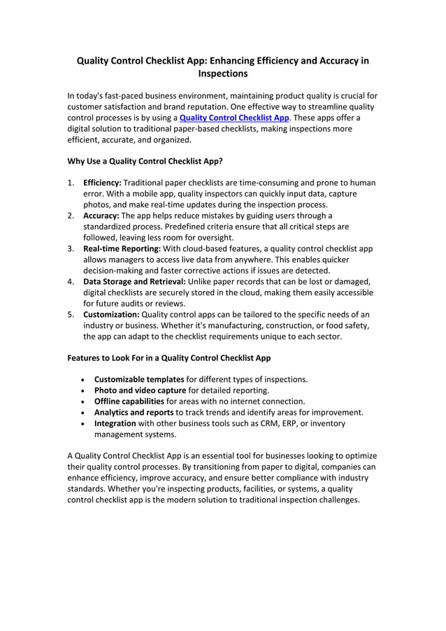 Streamline Your Workflow with a Quality Control Checklist App | PDF