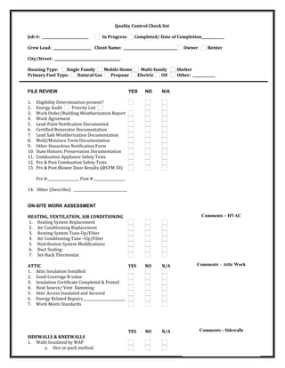 WAPTAC Generic Quality Control Inspection Form Resource