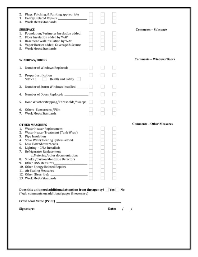 WAPTAC Generic Quality Control Inspection Form Resource