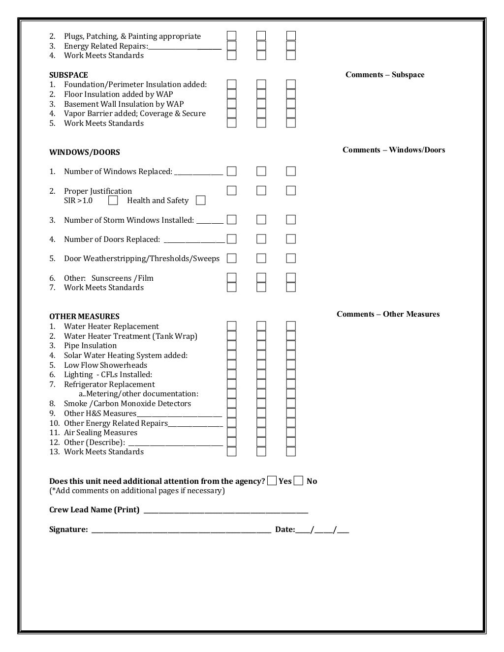 WAPTAC Generic Quality Control Inspection Form Resource