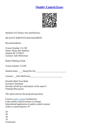 Quality Control Essay | PDF