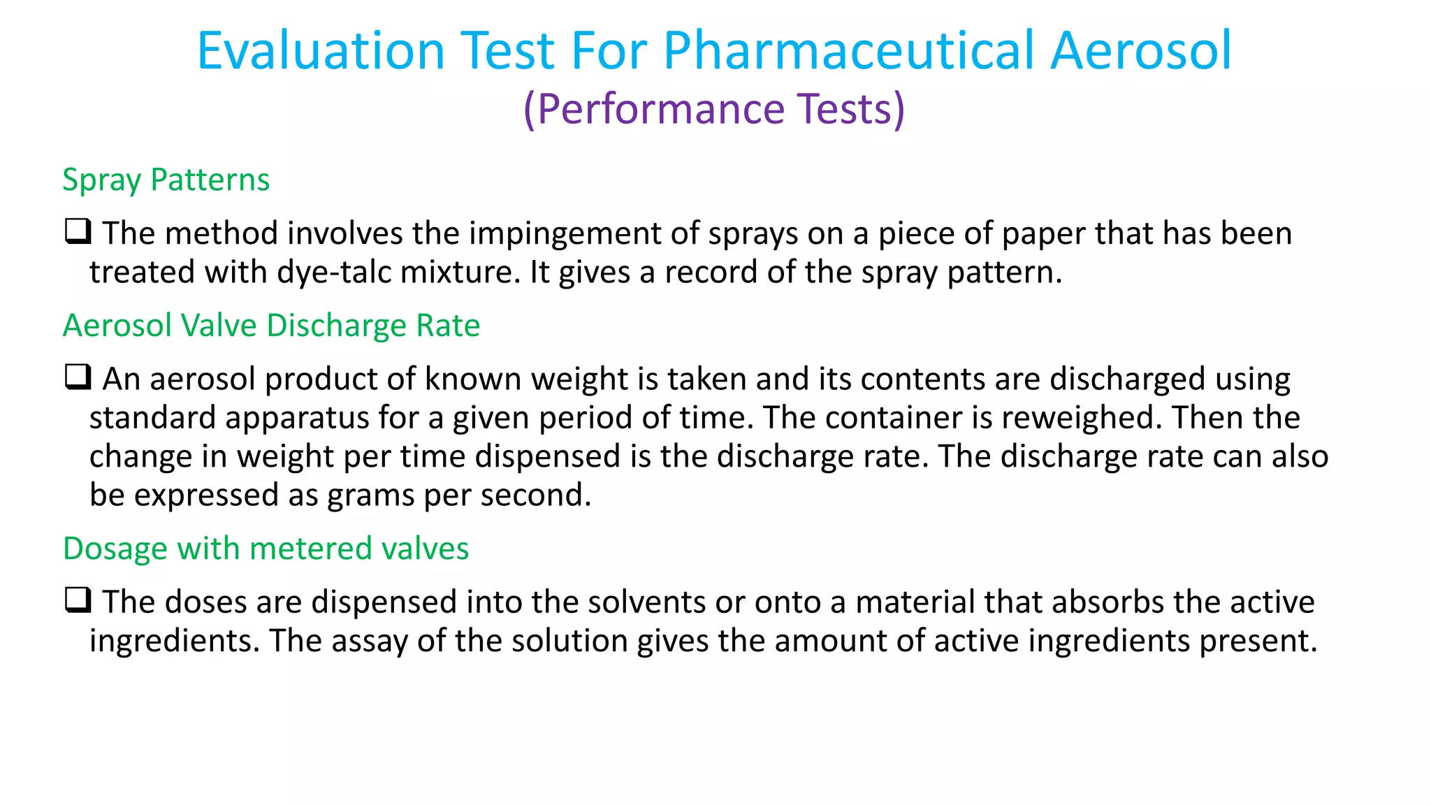 Quality control & evaluation test of aerosal | PPTX