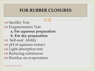 Quality control for rubber closures & secondary material | PPTX