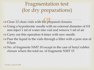 Quality control for rubber closures & secondary material | PPTX