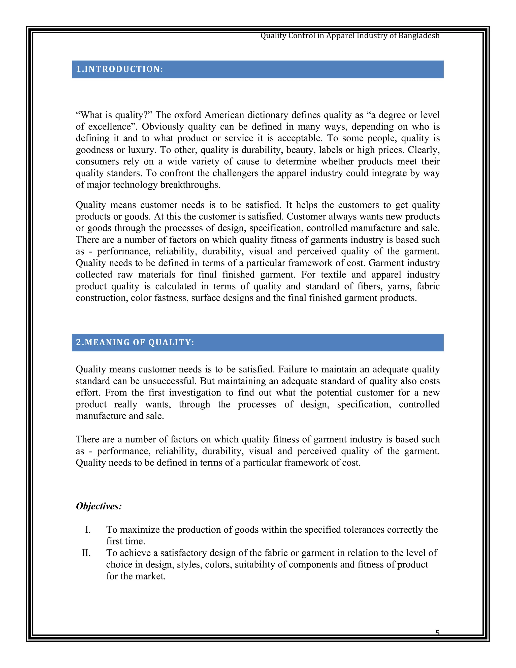Quality control in apparel industry of bangladesh | PDF