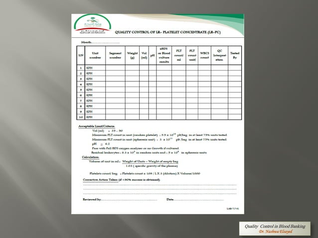 Quality Control in Blood Bank | PDF | Blood Disorders | Diseases and ...