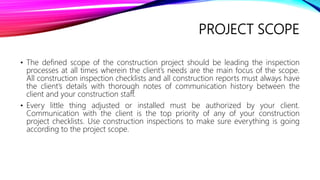 Quality control inspection reports and outcomes wrt contract management ...
