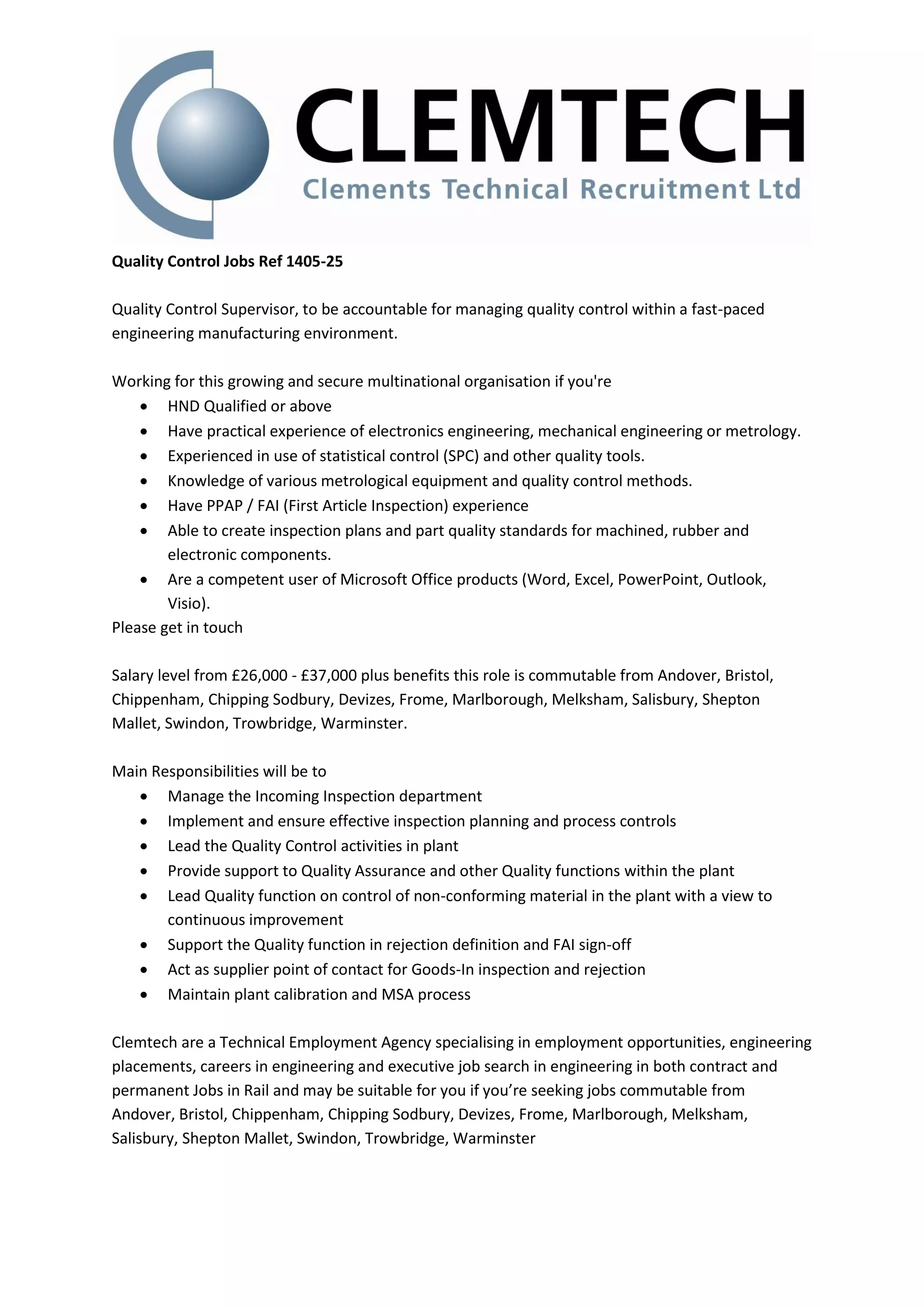 Quality Control Jobs Ref 1405-25 | PDF