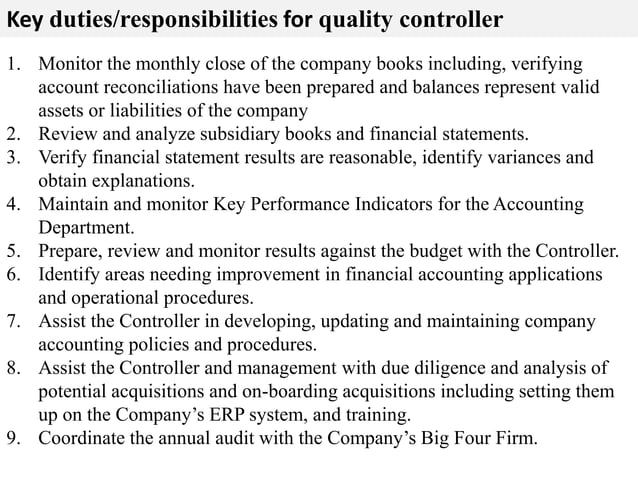 Quality controller job description | PPT