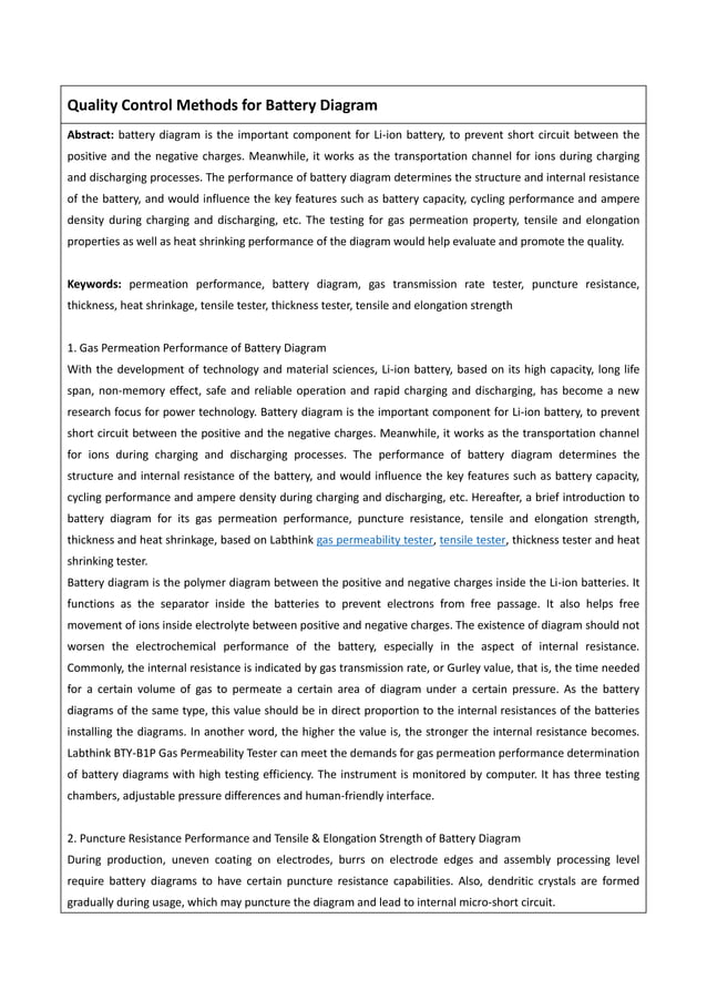Quality control methods for battery diagram | PDF