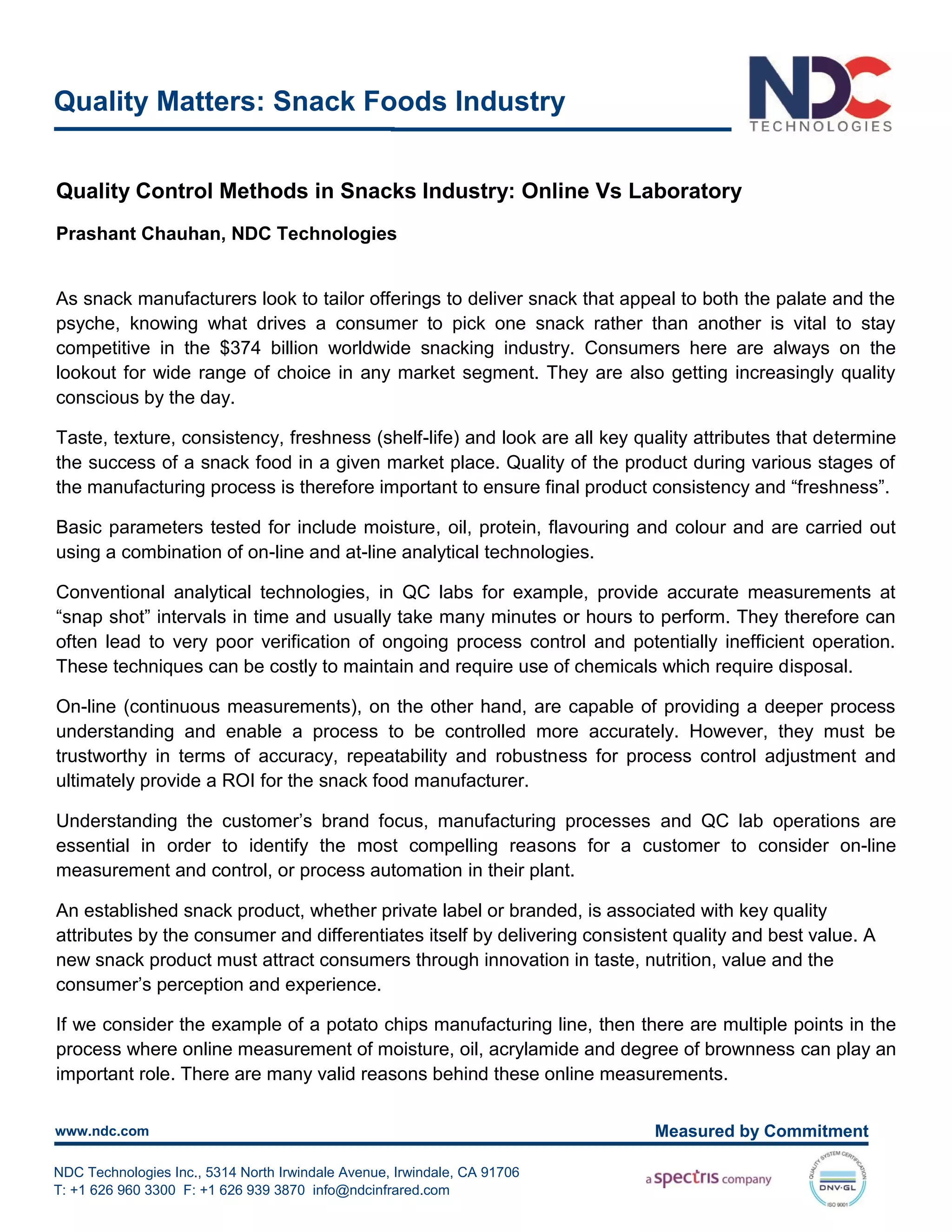 Quality control methods in snacks industry prashant chaunan 2016 1 | PDF