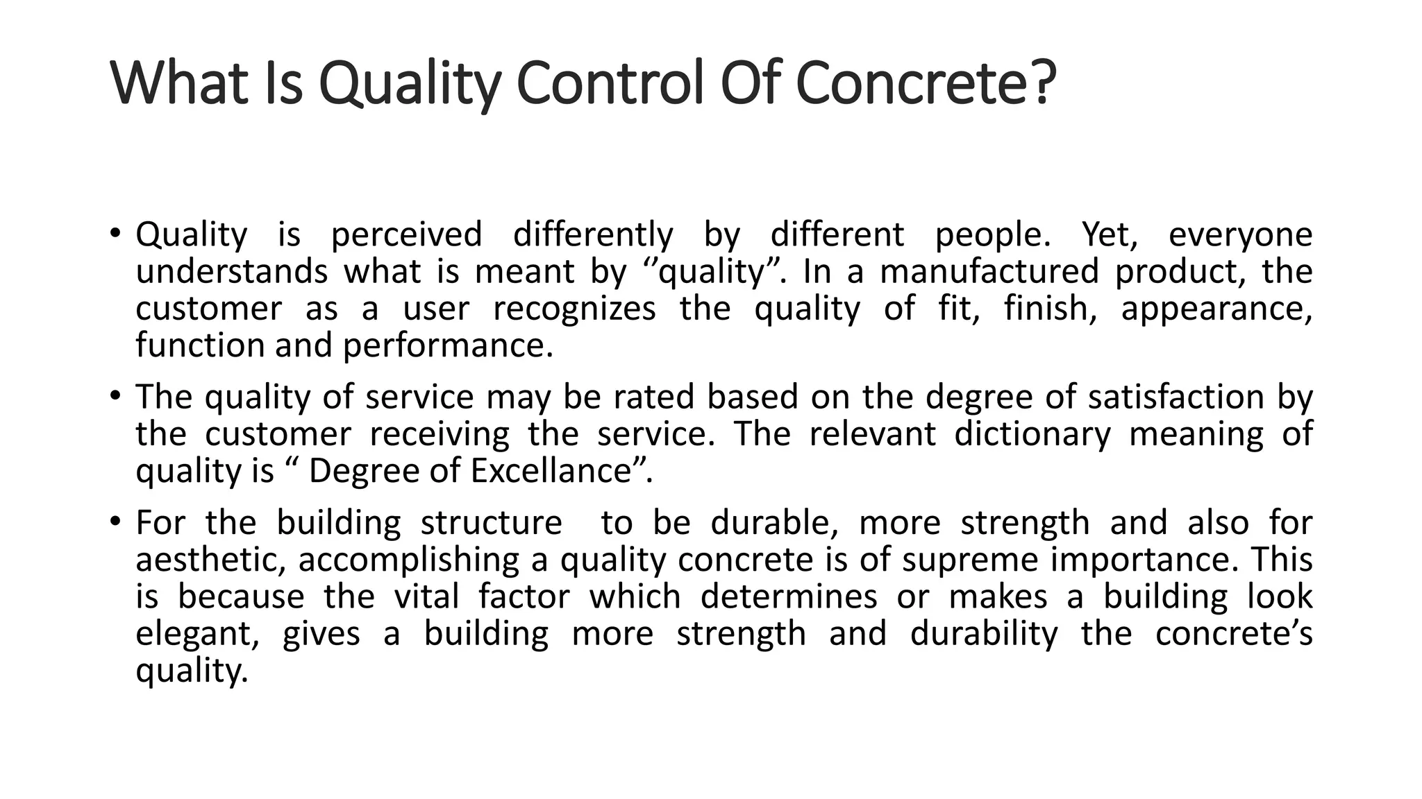 Quality control of concrete and its importance | PPTX