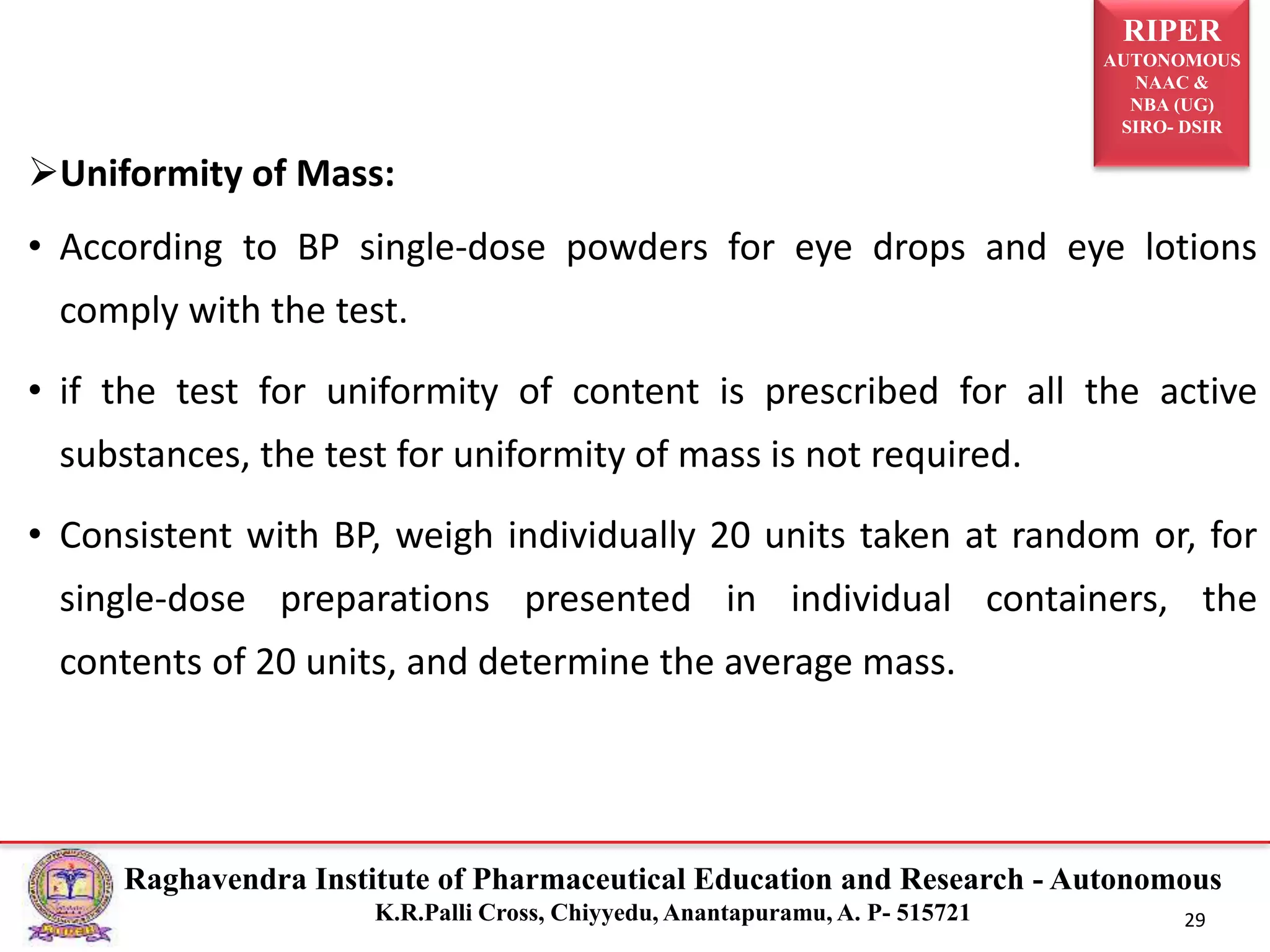 Quality Control Tests for Ophthalmics | PPTX