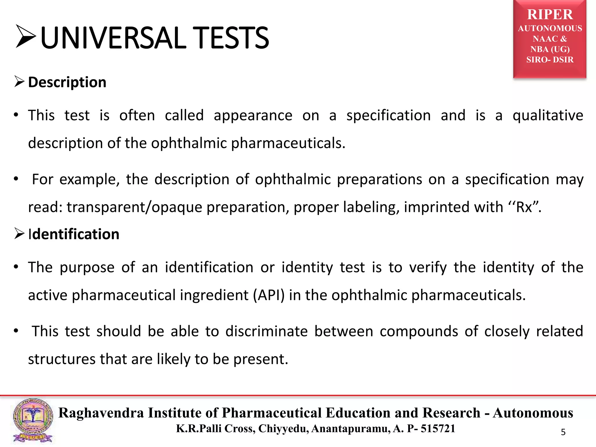 Quality Control Tests for Ophthalmics | PPTX