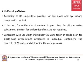 Quality Control Tests for Ophthalmics | PPTX