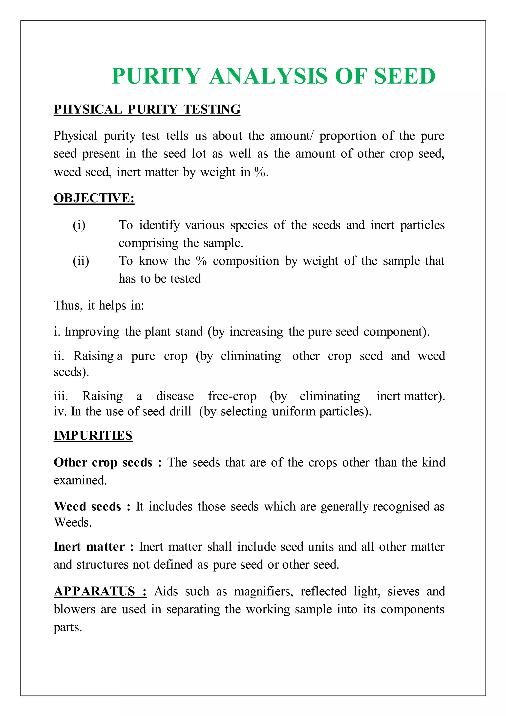 Quality control of seeds | DOCX