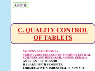 QUALITY CONTROL OF TABLETS | PPTX