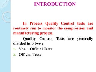 QUALITY CONTROL OF TABLETS | PPTX