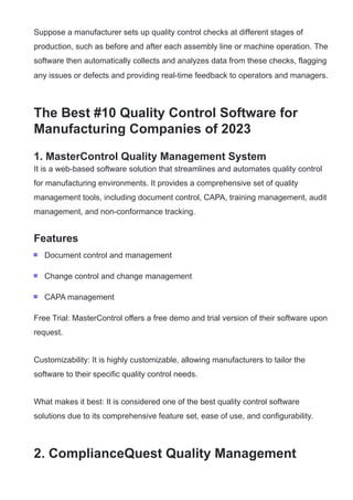 The Best Quality Control Software for Manufacturing of 2023 | PDF