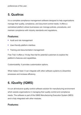 The Best Quality Control Software for Manufacturing of 2023 | PDF