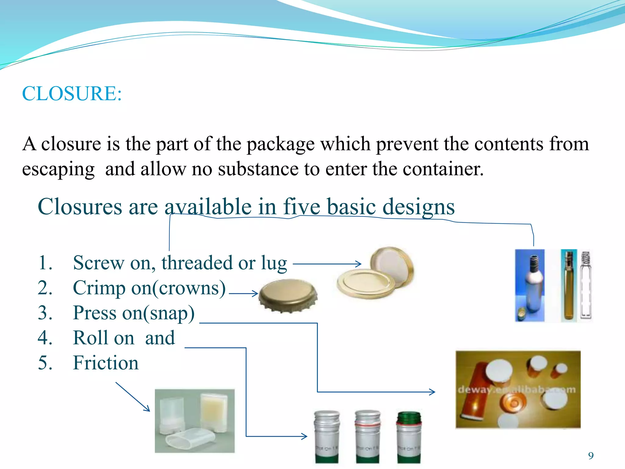 quality control test for containers, closures and secondary packing ...