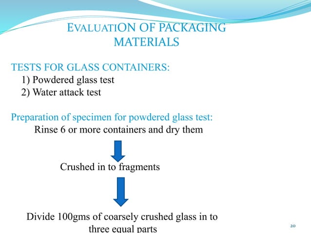 quality control test for containers, closures and secondary packing ...